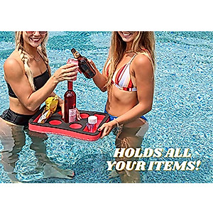 Polar Whale Floating Spa Hot Tub Bar Drink and Food Table Red and Black Refreshment Tray for Pool or Beach Party Float Lounge Durable Foam 7 Compartment UV Resistant