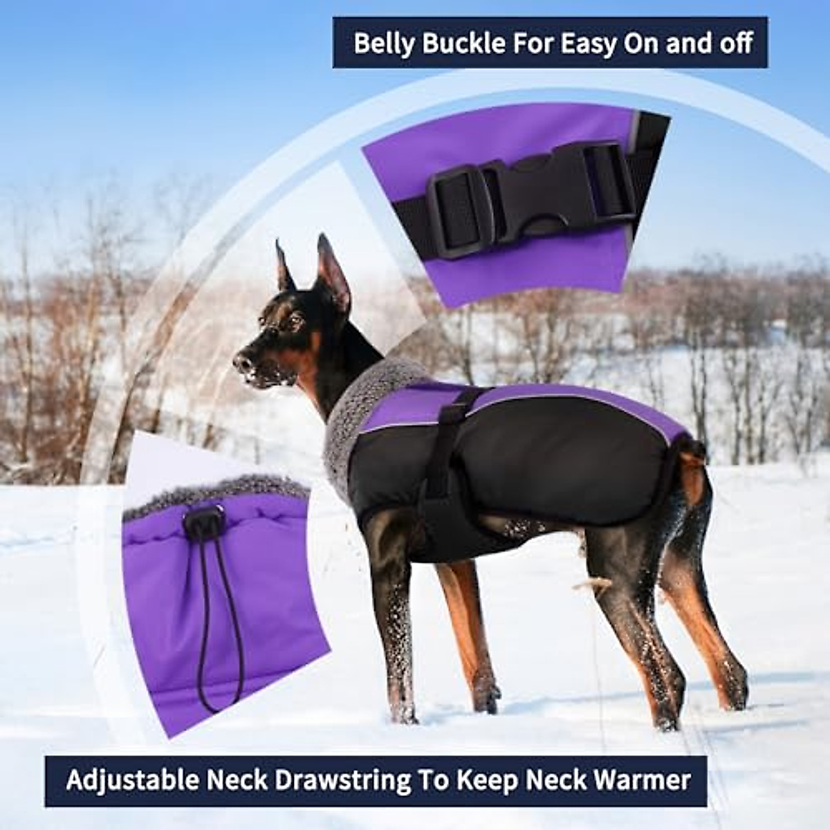 IECOii Extra Warm Dog Coat Reflective Adjustable Dog Jacket Dog Winter Coat with Buckle Fleece Turtleneck Dog Jacket for Cold Weather Soft Winter Coat for Small Medium Extra Large Dogs