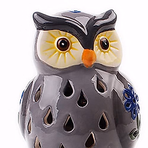 5.31in Ceramic Owl Garden Statue Figurines, LED Solar Light Lawn Lamp Yard Art Home Garden Decor