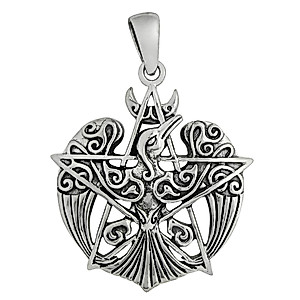 Dryad Design Raven Moon Pentacle Pendant 1" - Sterling Silver Gothic Wiccan Pagan Raven Jewelry
