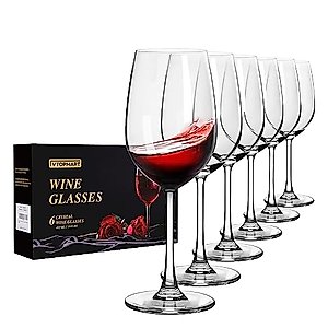 Vtopmart Wine Glasses Set of 6, 13.9oz Crystal White or Red Wine Glasses, Lead-Free Clear Glass with Long Stem for Gift, Wine Tasting, Wedding, House Warming, Engagement, Anniversary