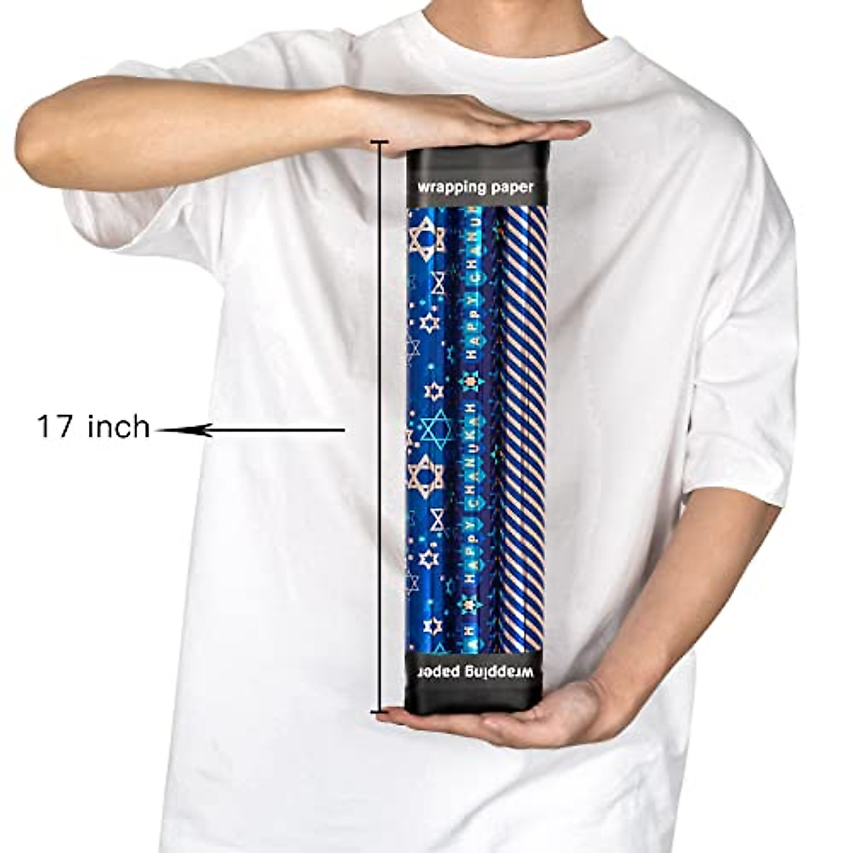 MAYPLUSS Wrapping Paper Roll - Mini Roll - 17 inch X 120 inch Per roll - 3 Different Hanukkah Design (42.3 sq.ft.ttl)
