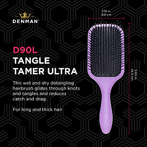 Denman Tangle Tamer Ultra (Violet) Detangling Paddle Brush For Curly Hair And Black Natural Hair - use with both Wet & Dry Hair, D90L