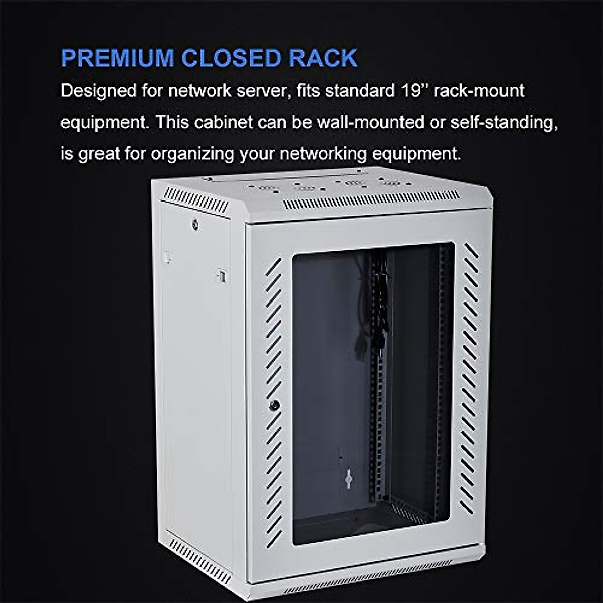 Kenuco Wall Mount Rack Server Cabinet Data Network Enclosure 19-Inch Server Network Rack with Locking Glass Door 16-Inches Deep (OFF-WHITE 12U)