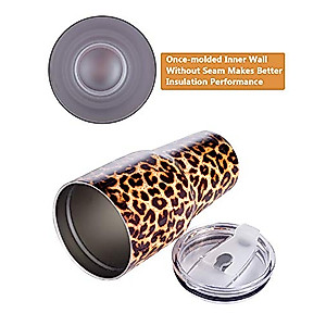 DYNAMIC SE 30oz Leopard Tumbler Double Wall Stainless Steel Vacuum Insulated Travel Mug with Splash-Proof Lid Metal Straw and Brush