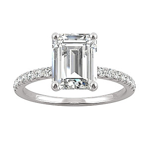 14K White Gold Moissanite by Charles & Colvard 9x7mm Emerald Engagement Ring-size 5 2.76cttw DEW