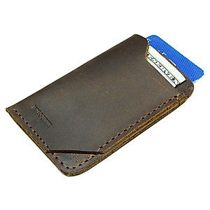 Hide & Drink, Leather Front Pocket Card Holder, Holds Up to 4 Cards Plus Folded Bills, Cash Organizer, Wallet, Handmade Includes 101 Year Warranty :: Bourbon Brown