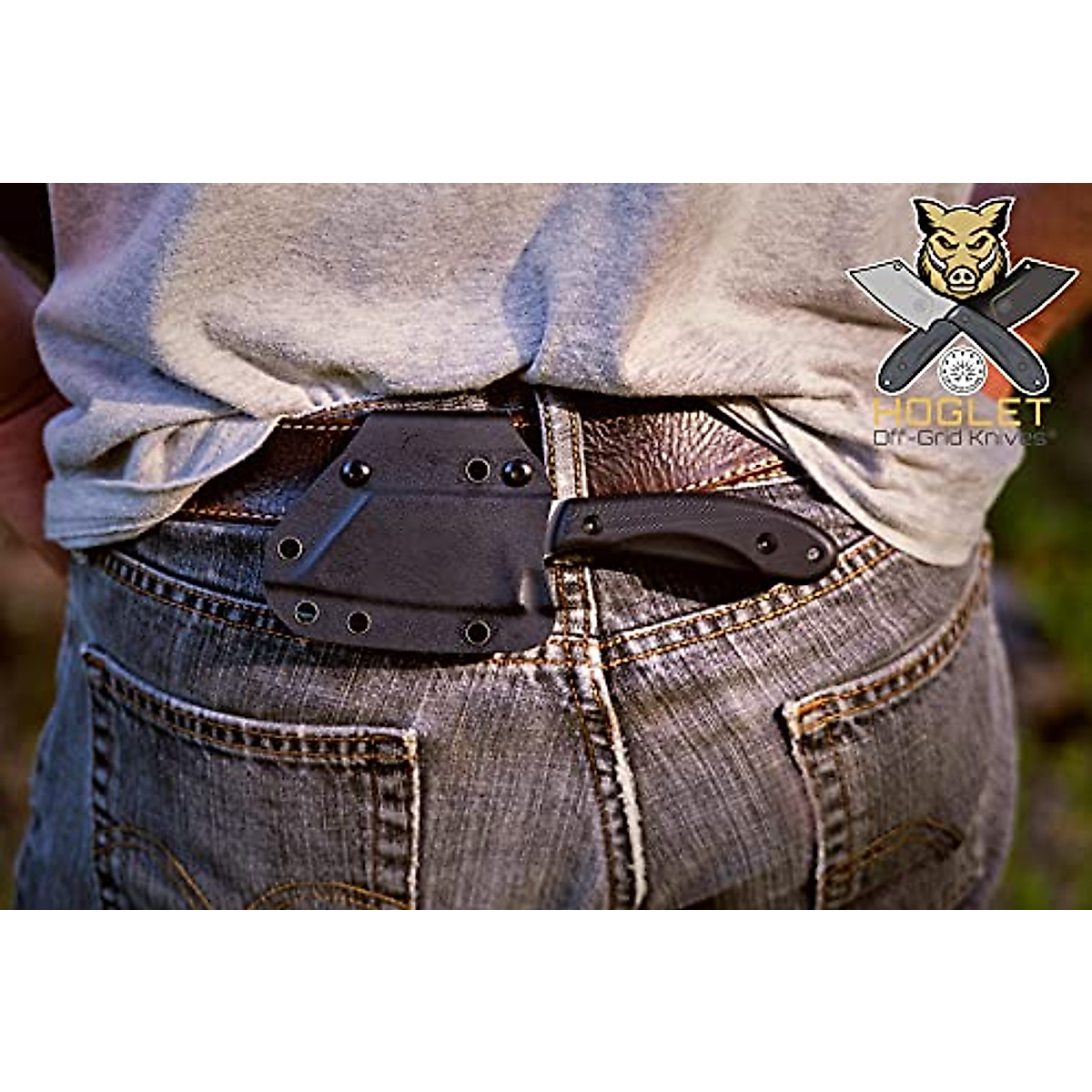 Off-Grid Knives - HOGLET EDC Fixed Blade Knife, Blackwash Blade, G10 Scales & Kydex Sheath with Scout Carry and Vertical Carry Belt Clip, Camping, Hunting, Hiking, Camp Kitchen (Blackout)