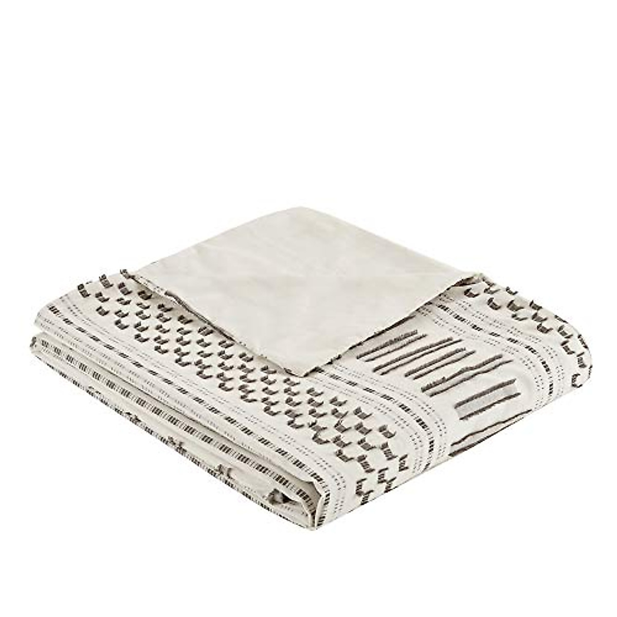 INK+IVY Rhea 100% Cotton Duvet Set Mid Century Modern Boho Design, All Season Comforter Cover Bedding Set, Matching Shams, King/Cal King, Geometric Clipped Jacquard Ivory 3 Piece