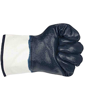 Tumjog 12 Pairs Oil Resistant Gloves, Nitrile Fubber Fully Coated Cotton Safety Work Gloves, Acid Alkali Resistant, for Men & Women Large