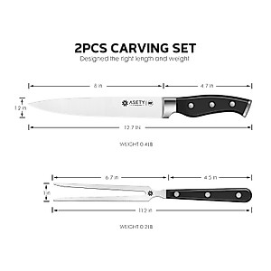 ASETY Carving Knife Set, High Carbon Stainless Steel Carving Knife and Fork Set, 2 PCS Carving Set for Turkey, Meat, BBQ, Brisket, NSF Food Safe, Full Tang Slicing Knife with Gift Box