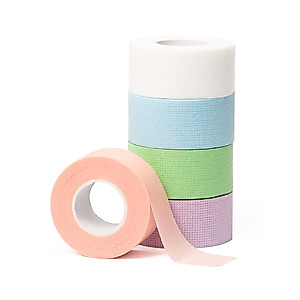 Lash Tape For Eyelash Extensions 5 Colored Mixed Eyelash Tape Breathable Microporous Fabric Eyelash Extension Tape Silicone Gel Cross Texture Direction lash tapes(Colored Lash Tape,5 Roll)