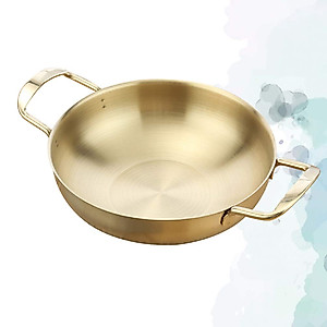 Abaodam Stainless Steel pan Skillet Carbon Frying Pans Wok with lid Non Sticking Searing- Mini Chefs Classic Stainless Steel Everyday Pan Cookware- Inner Diameter 20cm (Golden)