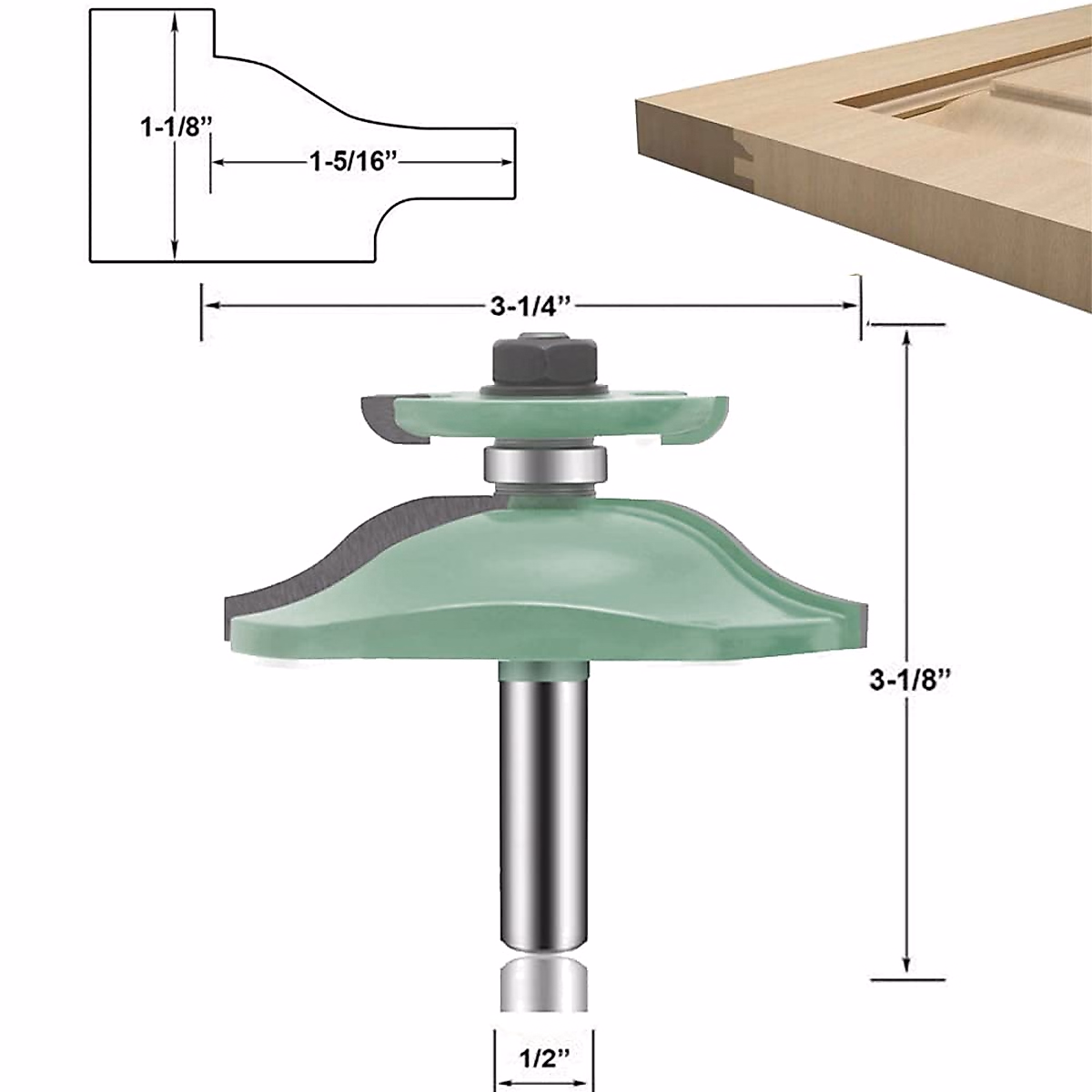 OLETBE 3 PCS Router Bit Set, 1/2-Inch Shank Round Over Raised Panel Cabinet Door Ogee Rail and Stile Router Bits, Woodworking Wood Cutter, Wood Carbide Groove Tongue Milling Tool