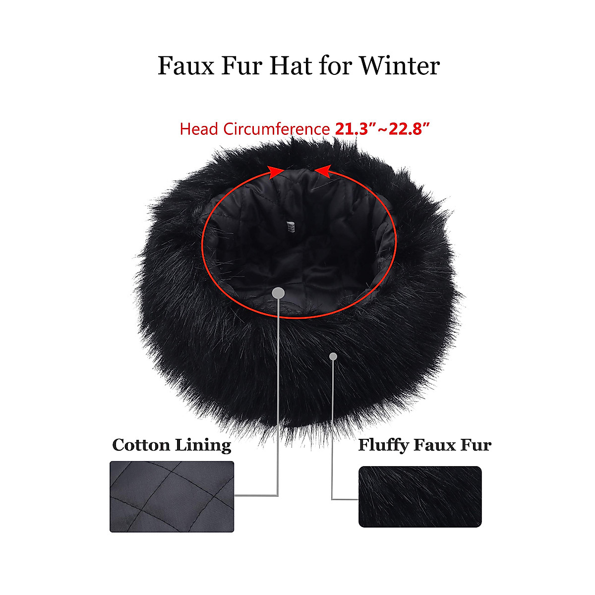 Soul Young Women's Leopard Faux Fur Hat with Fleece and Elastic for Winter(One Size,Black)