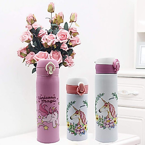 leomoste Unicorn Pattern Water Bottle Stainless Steel Mug Vacuum Insulated Mug for Women Kids Girls,17 Ounce