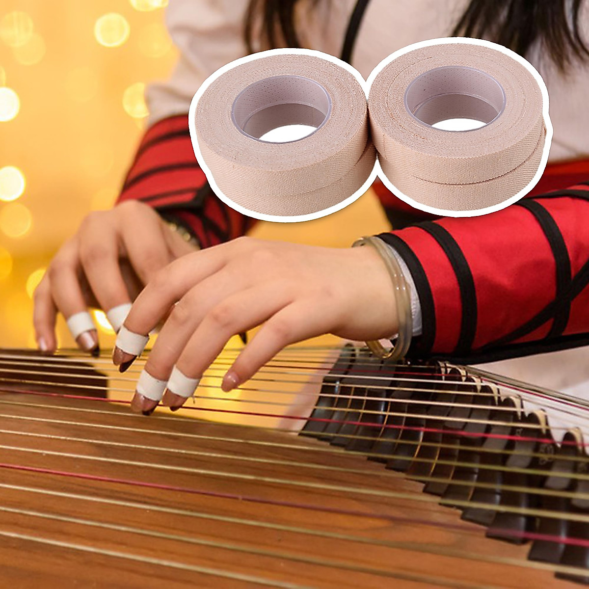 Lovermusic 500cm Complexion Soft Finger Adhesive Tape Roll Replacement for Chinese Guzheng Finger Picks Pack of 4