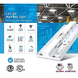Parmida 2FT LED Linear High Bay Shop Light, 105W, 130LM/W, 0-10V Dimmable, Commercial Industrial Warehouse Area Lighting, 5000K, Hanging Chain Included, UL-Listed & DLC 4.2 Qualified