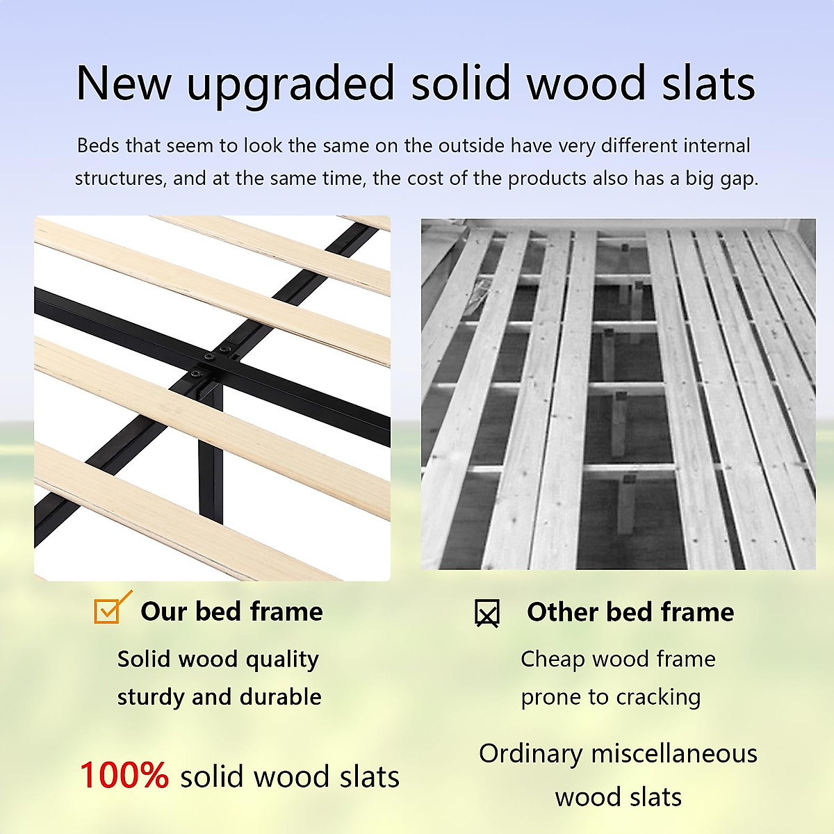 TMEOSK King Size Bed Frame, Upholstered Platform Bed Frame King Size with Adjustable Border Headboard & Wooden Slats Support, Noise-Free/No Box Spring Needed for Bedroom, Easy Assembly