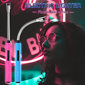 SUPRUS Fluorescent Lighter Glows in The Dark 360°Flexible Neck USB Rechargeable Windproof Triple Safety for Candle Cooking BBQ in Party (Pink)
