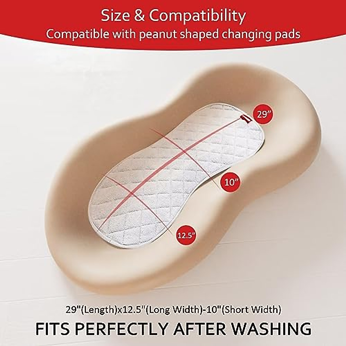 Bamboo Quilted Thicker Changing Pad Liner Waterproof, Fit for Peanut Shaped Changing Pads 3 Pack, Non-Slip Back Design Reusable Pads Machine Washable, White