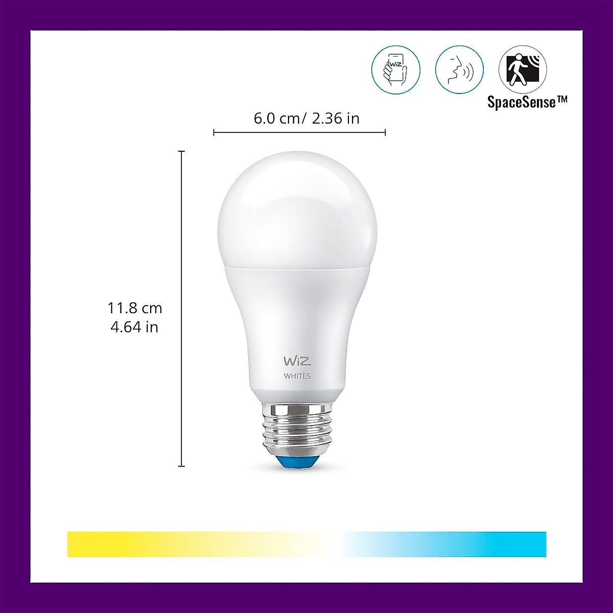 WiZ 60W A19 Tunable White LED Smart Bulb - Pack of 1 - E26- Indoor - Connects to Your Existing Wi-Fi - Control with Voice or App + Activate with Motion - Matter Compatible