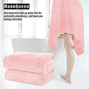 MOONQUEEN 2 Pack Premium Bath Towel Set - Quick Drying - Microfiber Coral Velvet Highly Absorbent Towels - Multipurpose Use as Bath Fitness, Bathroom, Shower, Sports, Yoga Towel (Pink)