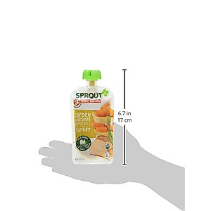 Sprout Organic Baby Food, Stage 3 Pouches, Garden Vegetables with Free-Range Turkey, 4 Oz Purees (Pack of 6)