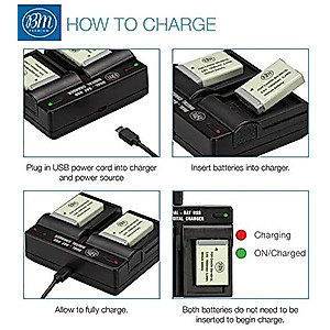 BM 2-Pack of NB-13L Batteries and Dual Battery Charger for Canon PowerShot SX740 HS, G1 X Mark III, G5 X, G5 X Mark II, G7 X, G7 X Mark II, G7 X Mark III, G9 X, G9 X Mark II, SX620 HS, SX720 HS Camera