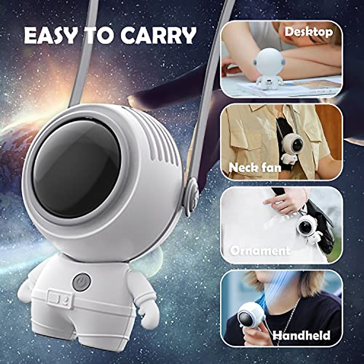 beautymart Personal Fan, Portable Mini Handheld Fan, Astronaut Leafless Fan, Speed Adjustable, USB Rechargeable Fan, for Kids, Women, Men, Home, Office, Indoor, Outdoor, Sport, ect (WHITE)