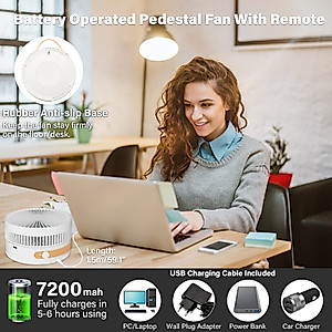 Portable Oscillating Standing Fan with Remote Light Timer, Rechargeable 7200mah Battery Operated Fan Personal Foldaway Fan Cordless Small Desk Floor Fan Pedestal Fans for Room Office Camping Travel