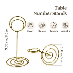 RONTEDA Table Number Holders 20Packs - 3.35 Inch Table Number Stands Place Card Holder for Wedding Party Graduation Reception Restaurant Home Photo Picture Office Memo (Gold, 3.35")