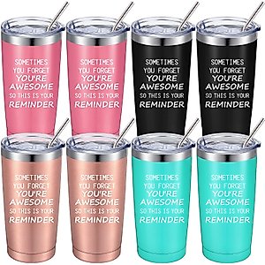 Inspirational Gifts for Women Men You're Awesome Tumbler Cup with Lid 20 oz Stainless Steel Vacuum Insulated Tumbler Mug Christmas Birthday Thank You Gifts (Mint Green, Rose Gold, Black, Pink, 8 Pcs)
