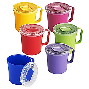 Zilpoo 6 Pack - Soup Mug with Vented Lid and Handle 20 Ounce | Plastic Microwaveable Oatmeal Cereal Cup with Cover | Microwave Safe Lidded Bowl