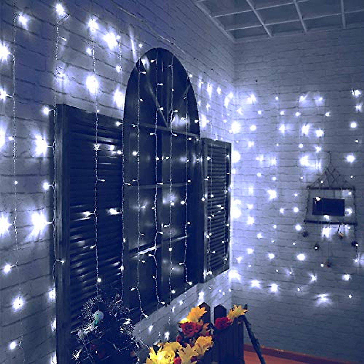 HEYFUNi Fiee Curtain Lights,13ftx6.5ft Safety Window Curtain Icicle String Lights 30V 8 Modes for Christmas Wedding Party Home Garden Bedroom Outdoor Indoor Wall Decorations,White