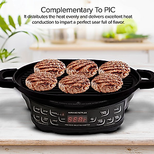 Nuwave Cast Iron Grill, 12.42”x10.21” Non-Stick Grilling Surface, Deep Grill Ridges, Pre-Seasoned, Stay-Cool Silicone Handles, Easy-to-Clean,Oven Safe,Stovetop,BBQ,Fire & Smoker,Induction-Ready,Black