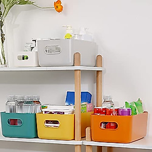 curfair Storage Box Storage Container Convenient Smooth Surface Handle Design Solid Color Versatile Plastic Storage Bin for Bedroom Storage Bin Easy to Clean -Green-Large##