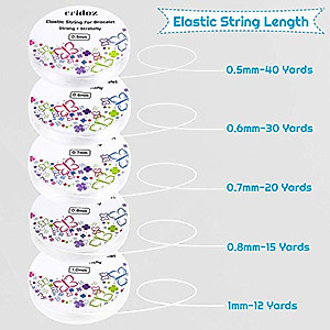 Stretchy String for Bracelets, Cridoz 5 Rolls Clear Elastic String Stretch Cord Jewelry Bead Bracelet String with 2 Pcs Beading Needles for Seed Beads, Pony Beads, Bracelets and Jewelry Making (Assort