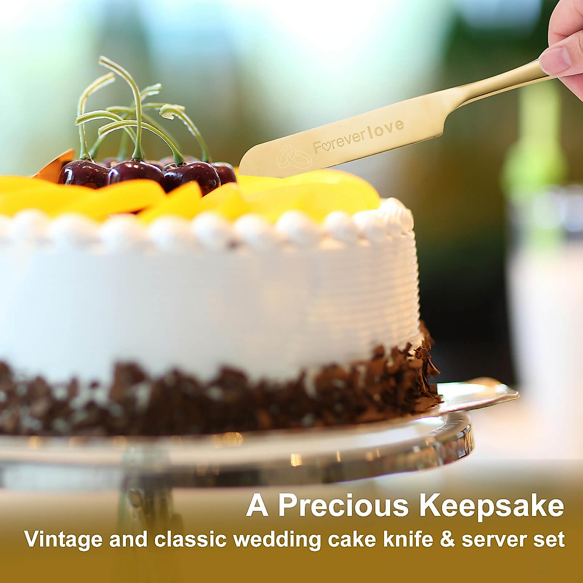 Personalized Cake Cutting Set for Wedding,4 Piece Wedding Cake Knife and Server set, Mr and Mrs Cake Cutter and Forks for Wedding, Birthday, Anniversary, Graduation Gift (gold)