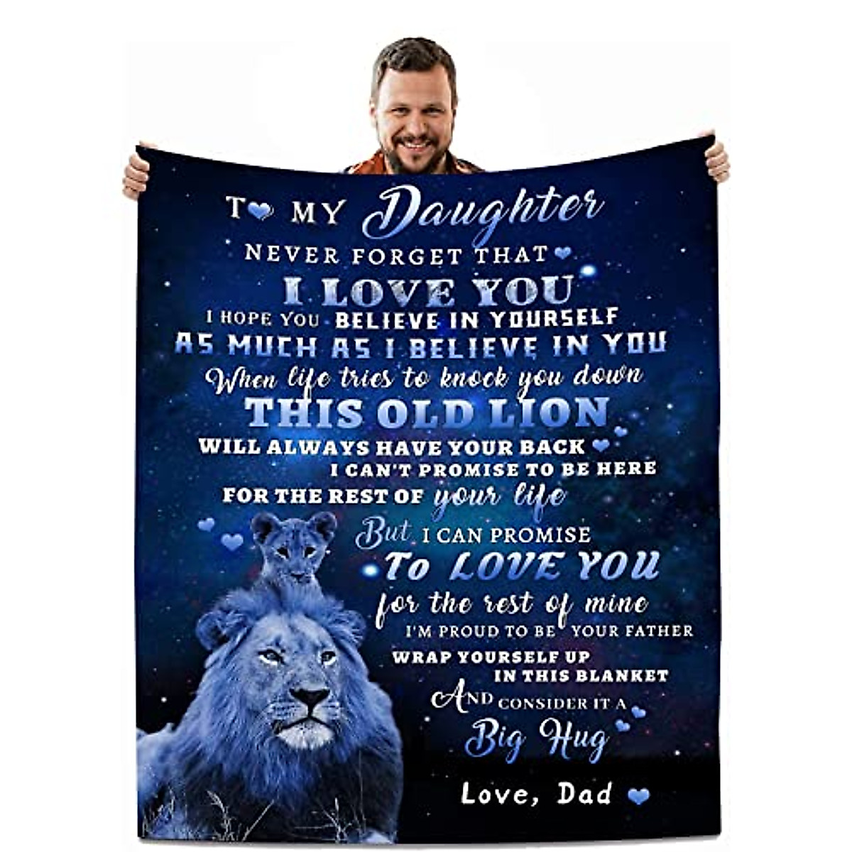 TGRUIHM to My Daughter Blanket from Dad, Lion Blanket to My Daughter, Christmas Birthday Gifts for My Daughter Super Soft Cozy Flannel Throw Blanket for Bed Sofa 50"x60"