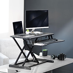 VIVO 32 inch Desk Converter, Height Adjustable Riser, Sit to Stand Dual Monitor and Laptop Workstation with Wide Keyboard Tray, Black, DESK-V000K, 32"