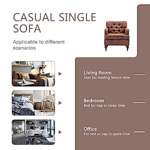 Nrizc Tufted Club Chair, Living Room Accent Chairs, Mid Century Modern Arm Chairs with Studded, Solid Wood Frame, for Living Room, Bedroom, Reading, or Office, Brown