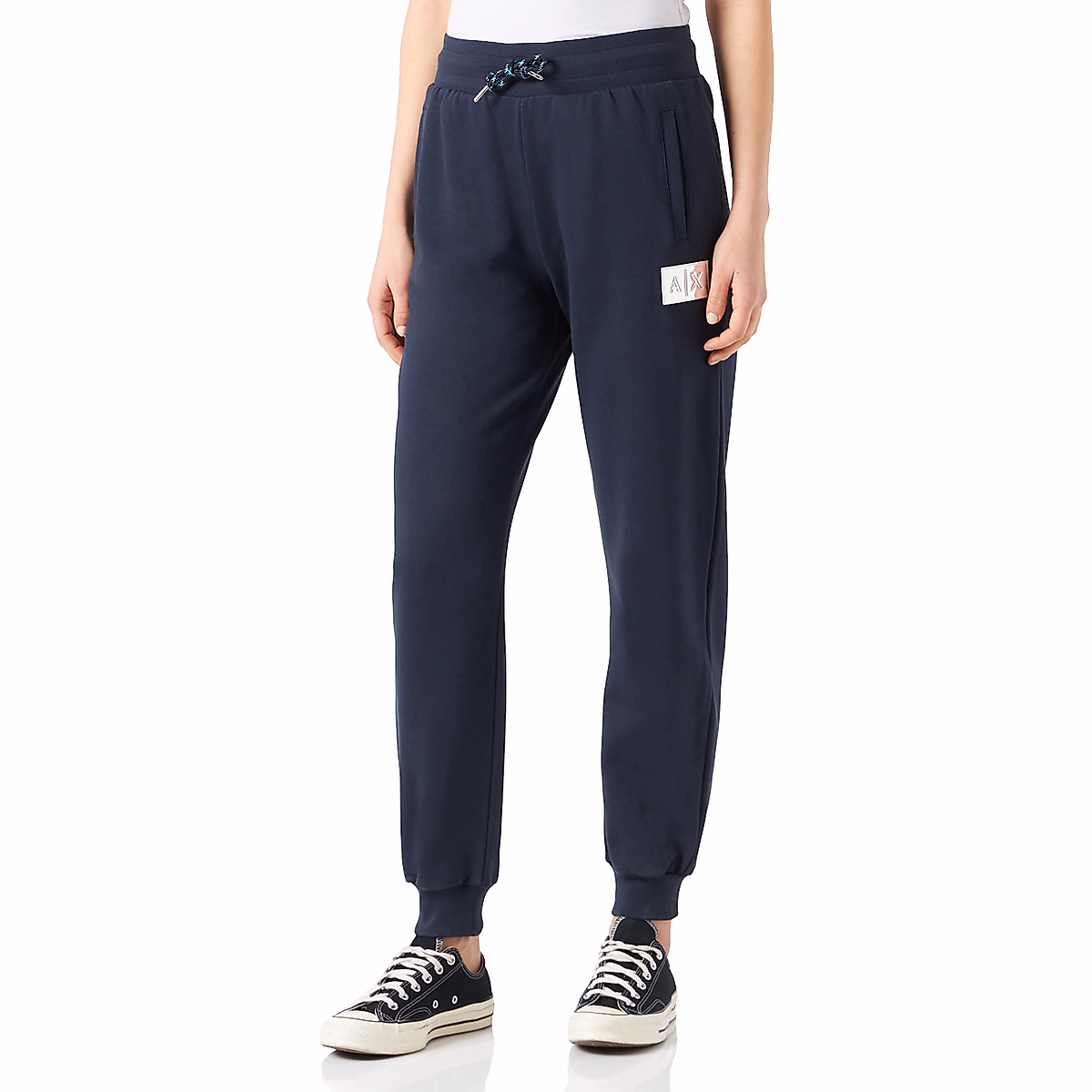 A|X Armani Exchange Women's Organic Cotton Shiny Logo Joggers, Glacier, M