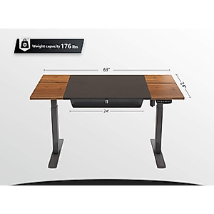 FEZIBO Height Adjustable Electric Standing Desk with Pencil Holder, 63 x 24 Inches Stand Up Desk, Sit Stand Desk with Espresso and Black Top and Black Frame