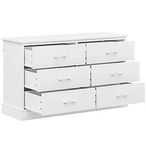 Hasuit White 6 Drawer Double Dresser for Bedroom, Wood Storage Tower Clothes Organizer, Wide Chest of 6 Drawers, Large Storage Cabinet, Dresser with Sturdy Base for Bedroom, Hallway, Entryway