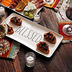 Rae Dunn Melamine Serving Platter- Durable Dishwasher Safe White Rectangular Dessert Plate/Salad Plates (14.25") - Serving Trays for Parties, Sushi, Serving Plates, Blessed