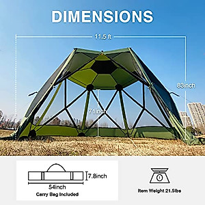 EVER ADVANCED Pop up Screen House Tent for Camping 11.5 x 9.8 ft, Instant Screened Gazebo Canopy with Netting, Portable Shelter Enclosure for Outdoor, Backyard