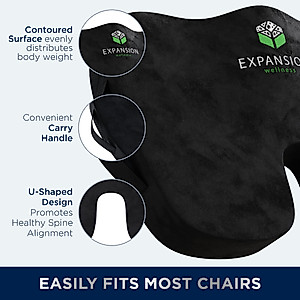 Seat Cushion for Office Chair – Memory Foam Tailbone Pillow Pad for Sitting, Computer, Desk, Chair, Car – Contoured Posture Corrector for Sciatica, Coccyx Back Pain Relief (Black)