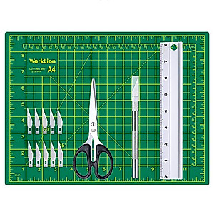 WORKLION Craft Knife and Mat Set: Precision Carving Utility Knive &10 Pcs Replacement Blades & Self-Healing Cutting Mat 12 x 9 & Multipurpose Scissors & Aluminium Ruler for Art Craft Projects