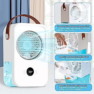 Evaporative Portable Air Conditioner with Touch Screen Remote Control, 650ML Water Tank, Display Prower Air Cooler Conditioner, 4 Speeds Quiet Portable Air Conditioners for Car, Bedroom, Living Room